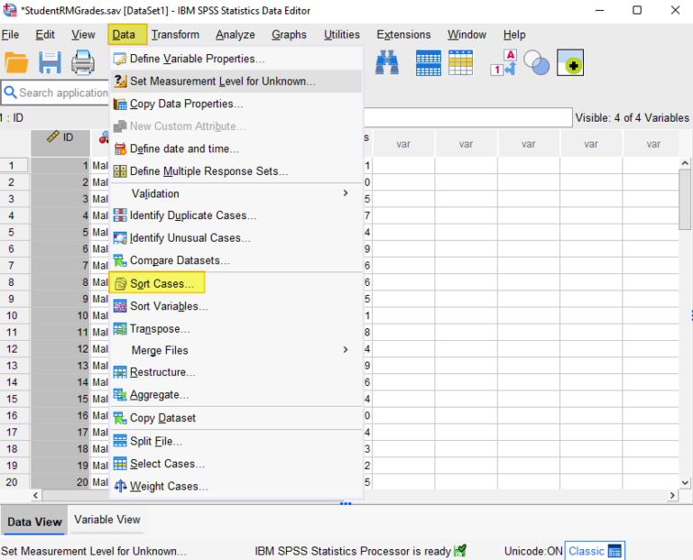 Sorting Data in SPSS - EZ SPSS Tutorials Sorting Data in SPSS - EZ SPSS Tutorials